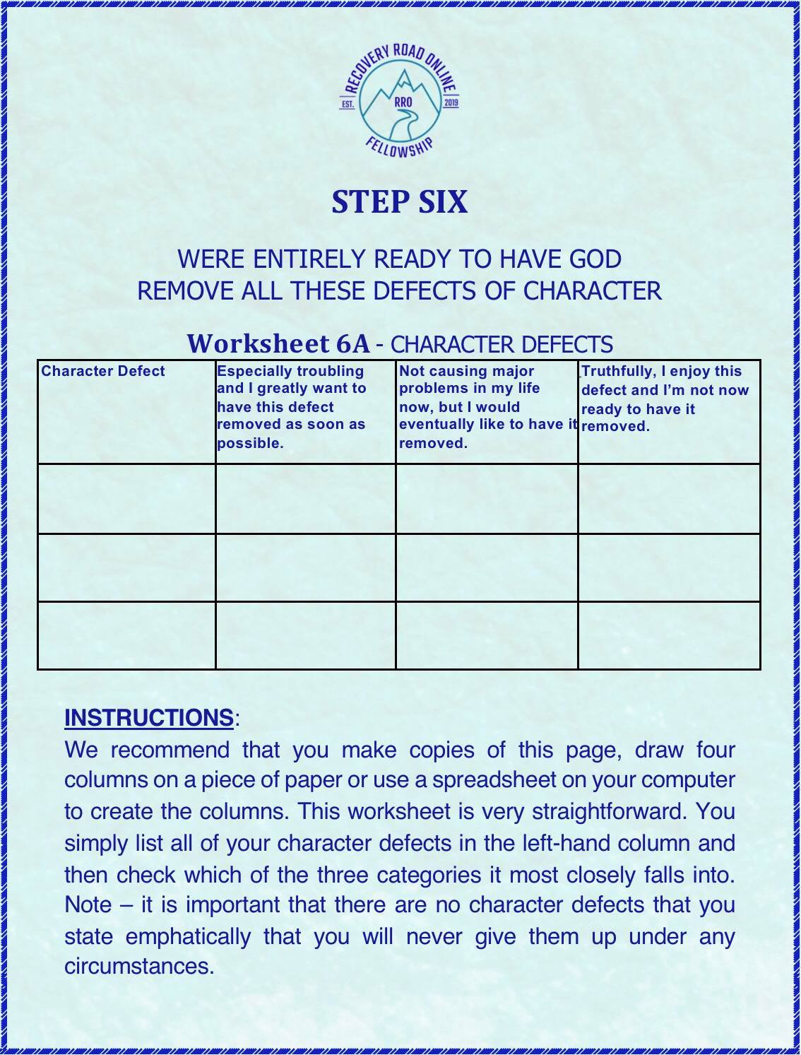 Step "Six" %%Recovery Road Online%% Recovery Road Online