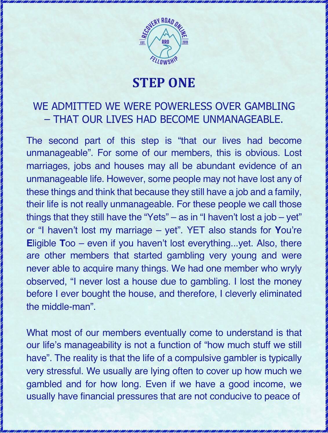 Step "One" Recovery Road Online %%Recovery Road Online%%